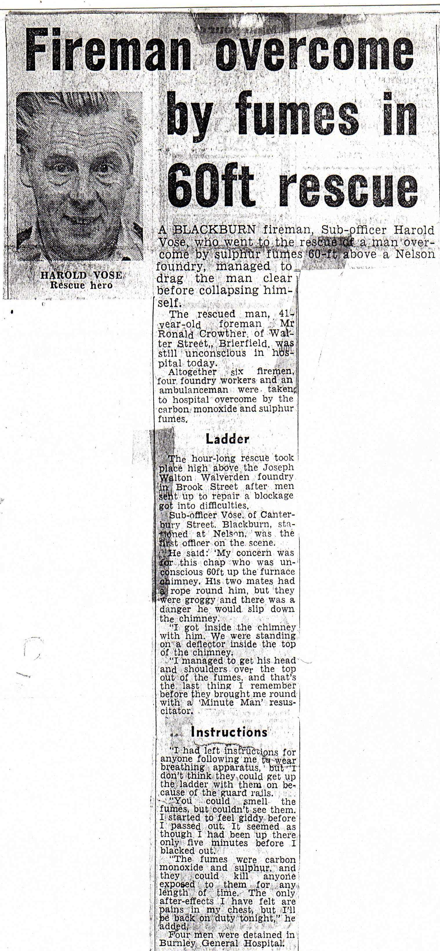 Fireman overcome by fumes at fire | | Blackburn Fire History