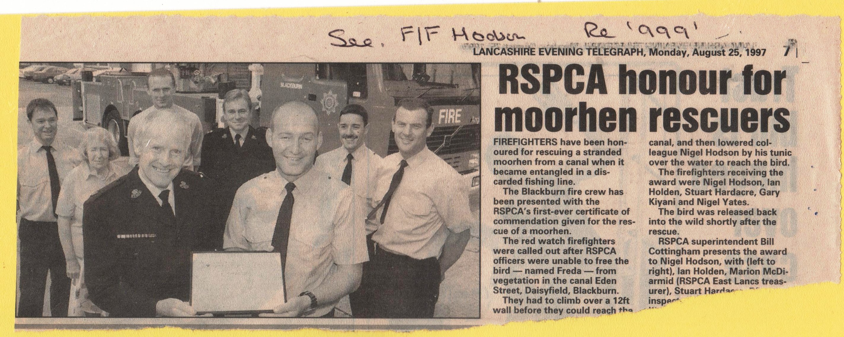 R.S.P.C.A honour Red watch | | Blackburn Fire History