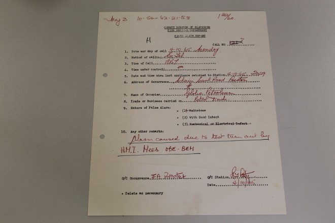 False Alarm Report 1965 | | Blackburn Fire History