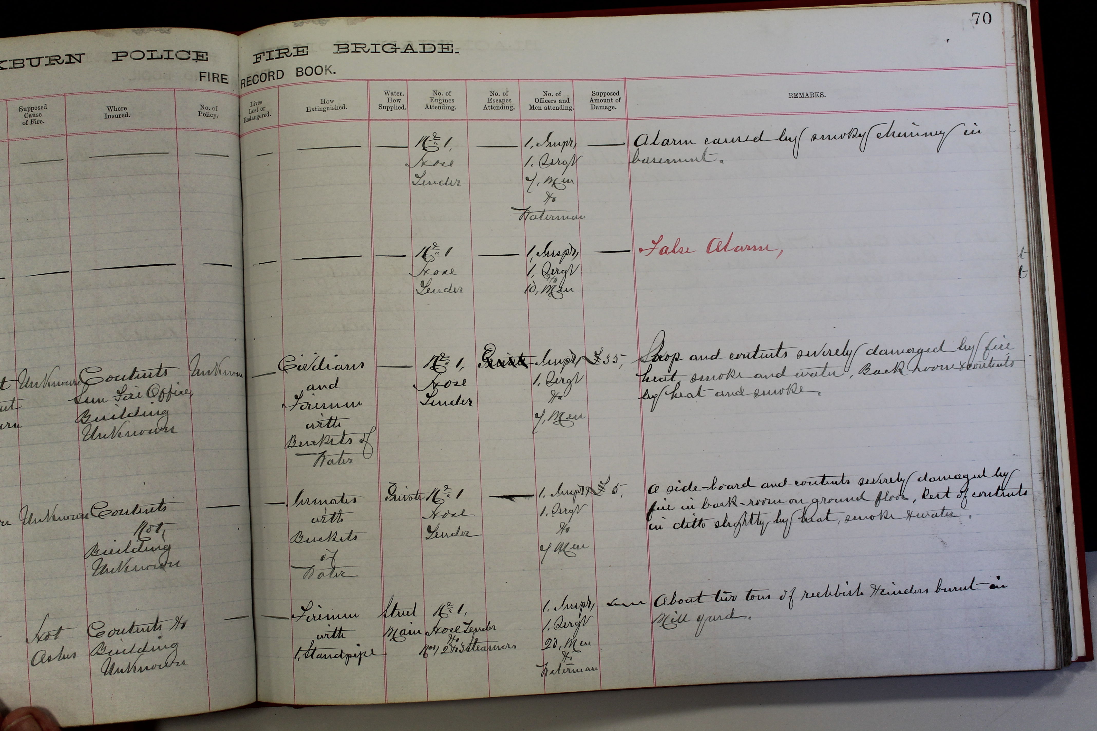 Fire Record Book 1905-1913 (A Sample) | | Blackburn Fire History