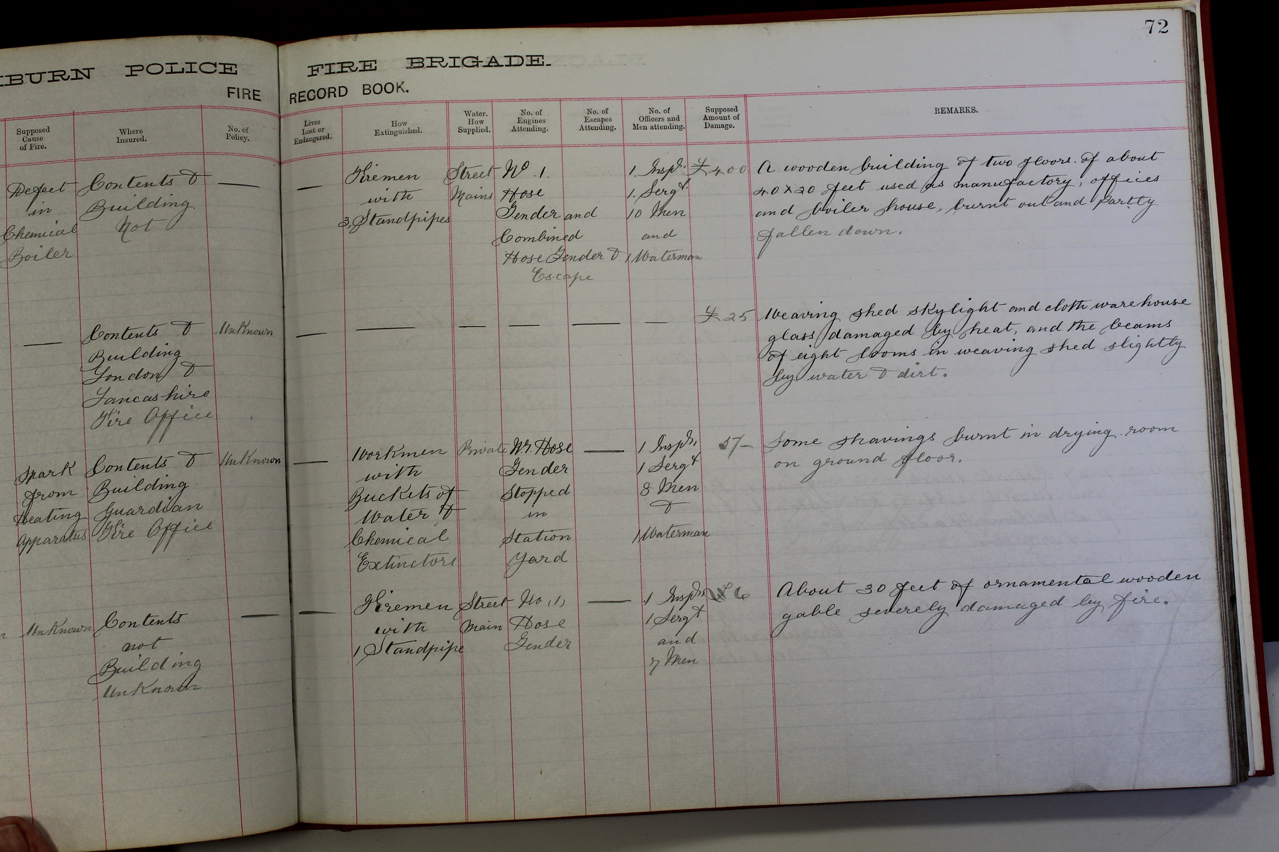 Fire Record Book 1905-1913 (A Sample) | | Blackburn Fire History
