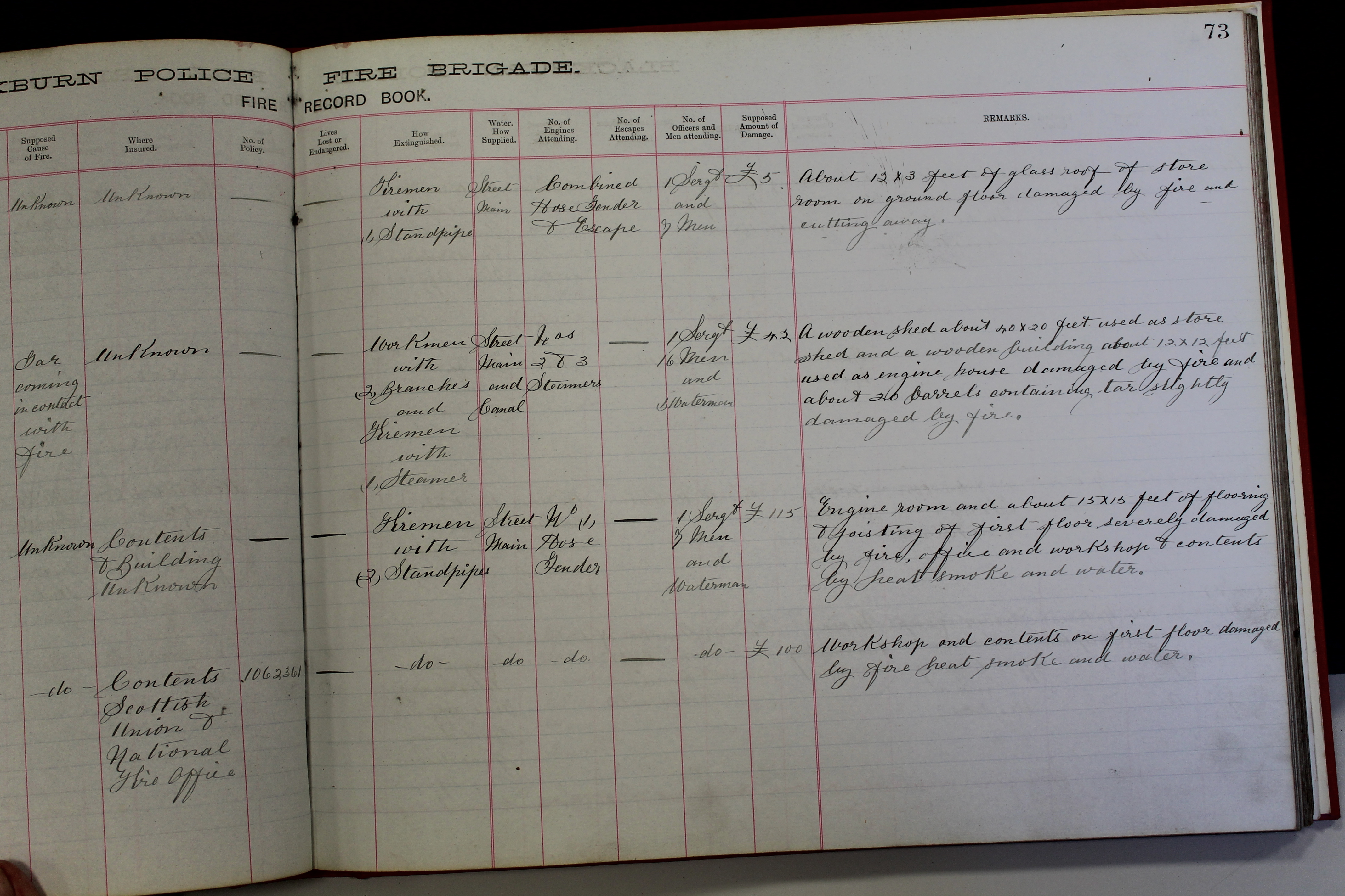 Fire Record Book 1905-1913 (A Sample) | | Blackburn Fire History