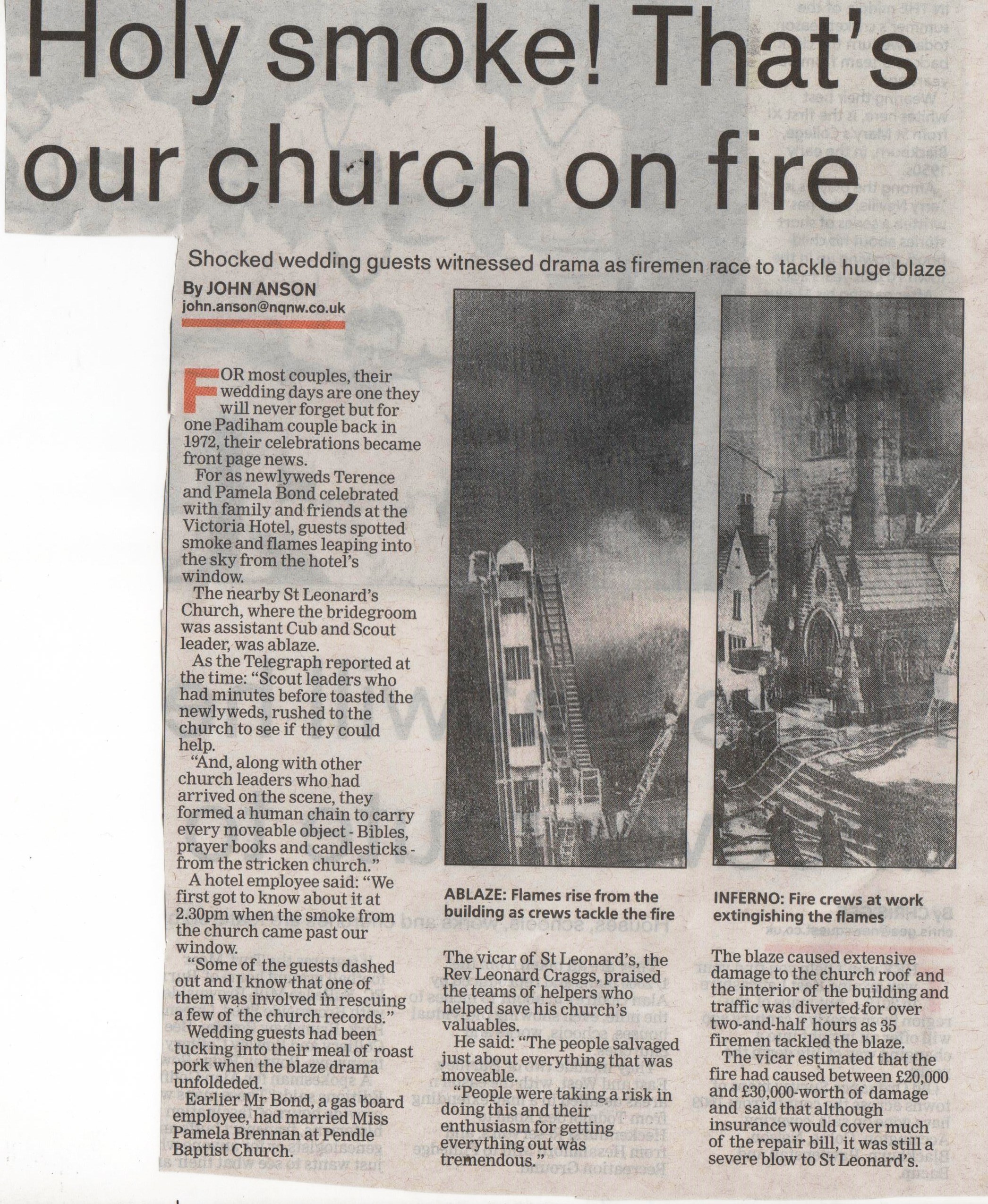 Padiham, Holy Smoke That's Our Church On Fire | | Blackburn Fire History
