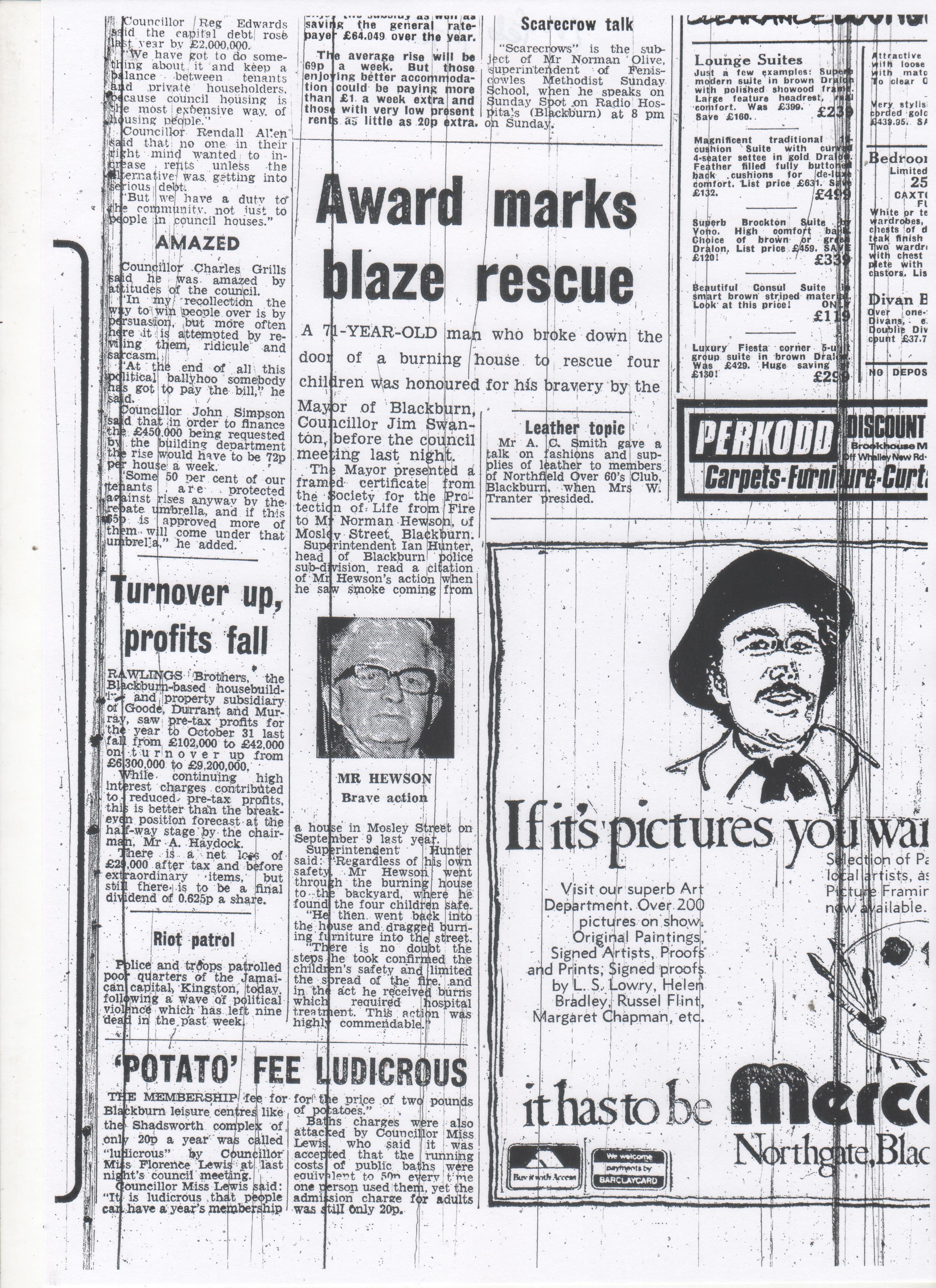 Norman Hewson Award Marks Blaze Rescue | | Blackburn Fire History