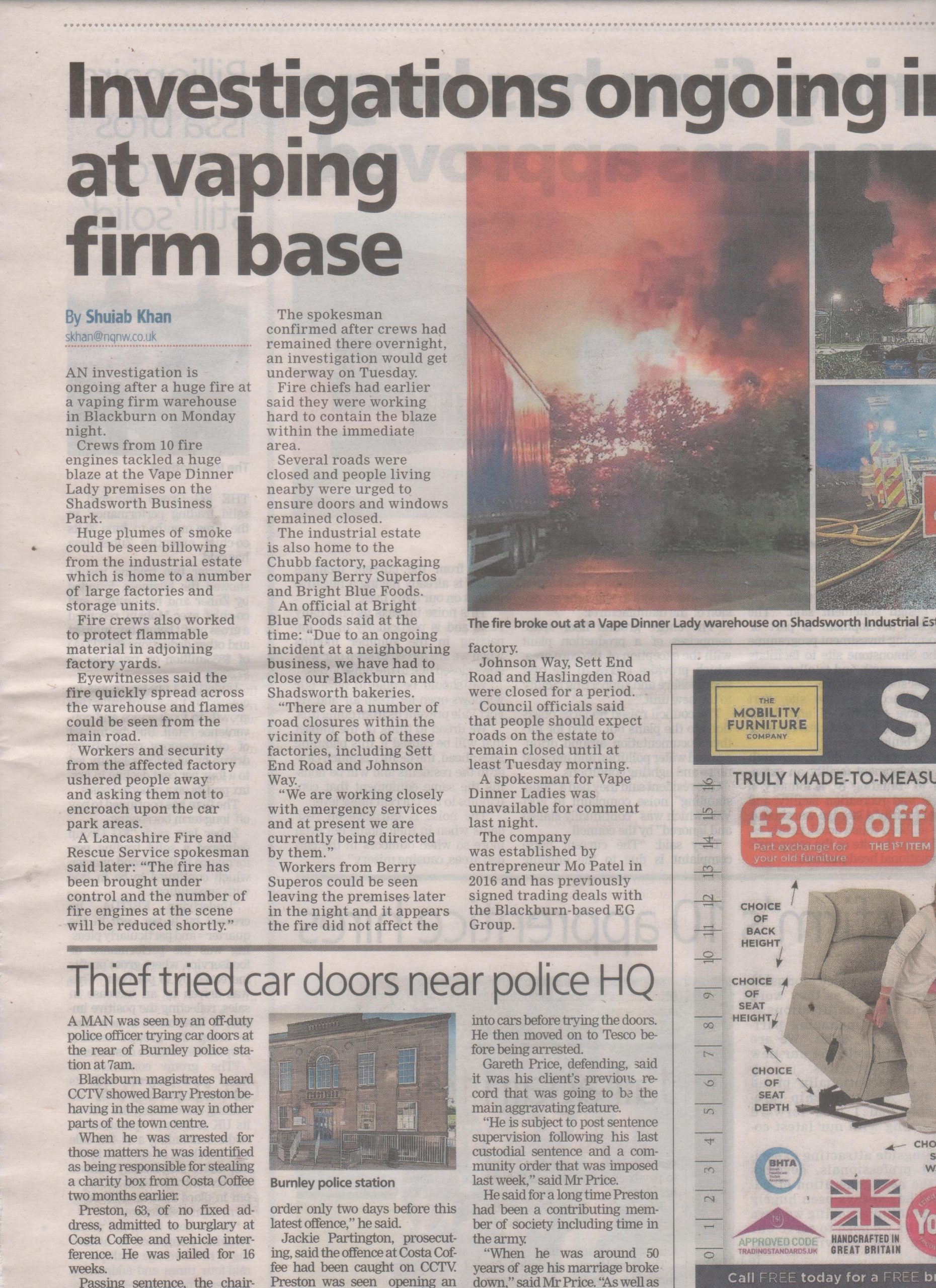 Vape dinner ladies fire shadsworth industrial park 11th september 2023 ...